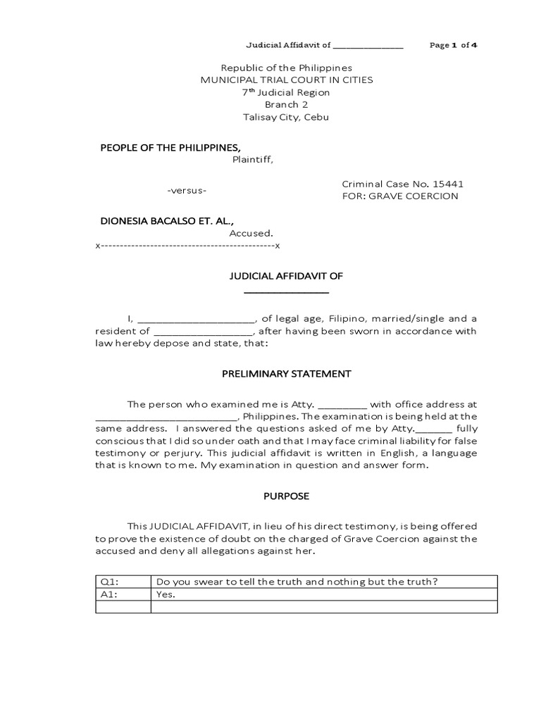 Judicial Affidavit | Oath | Affidavit
