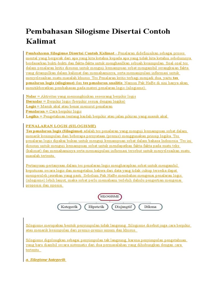 Pembahasan Silogisme Disertai Contoh Kalimat | PDF