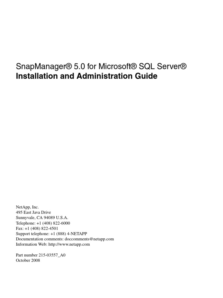 Snap Manager For SQL Install and Admin | PDF | Backup | Microsoft Sql ...