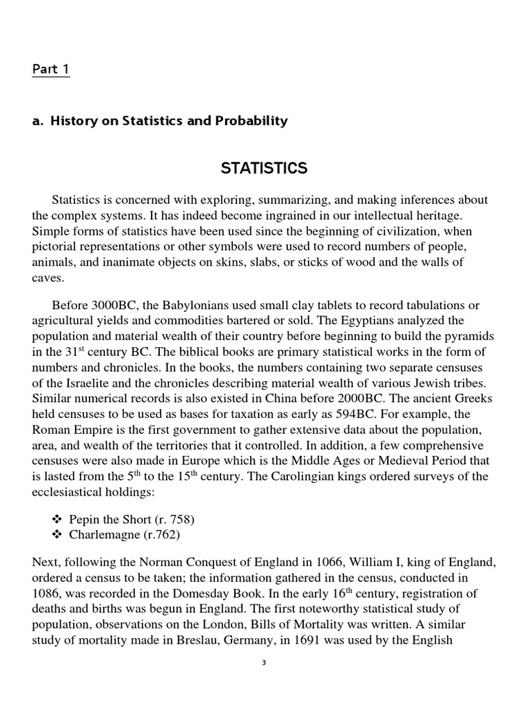 Statistics: A. History On Statistics and Probability | PDF | Body Mass ...