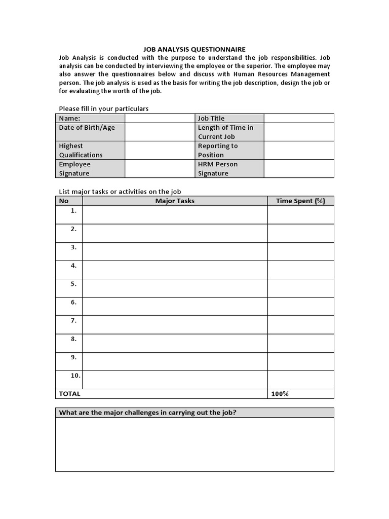 2012-08-03 HR Planning Toolkit Job Analysis Questionnaire v4 | PDF ...