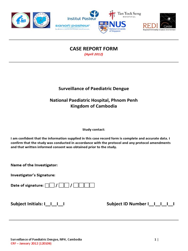 Case Report Form: Surveillance of Paediatric Dengue National Paediatric ...
