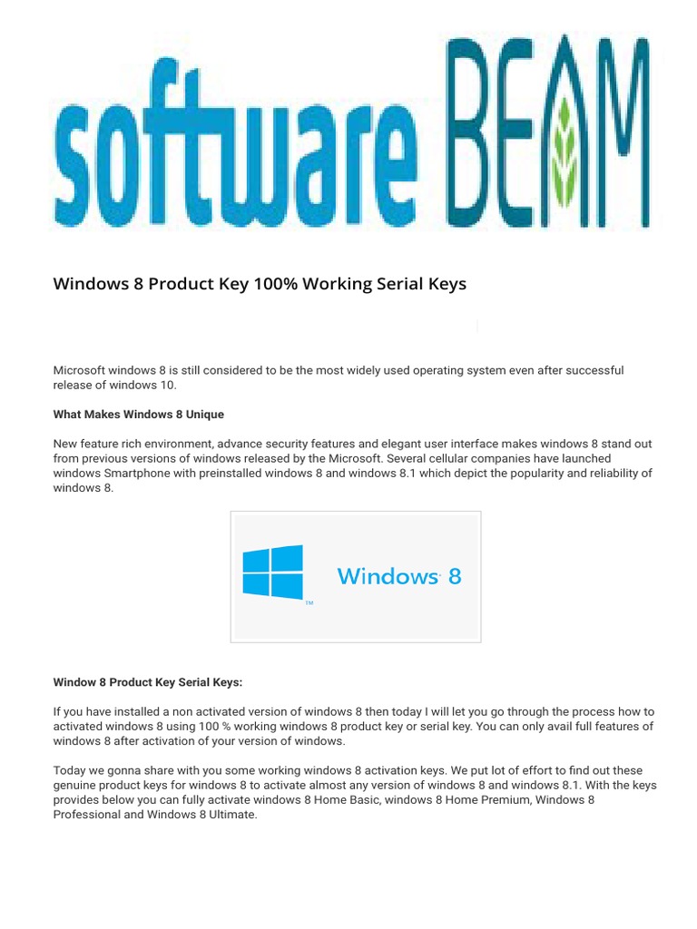 Windows 8 Product Key 100% Working Serial Keys - Latest Free Software ...