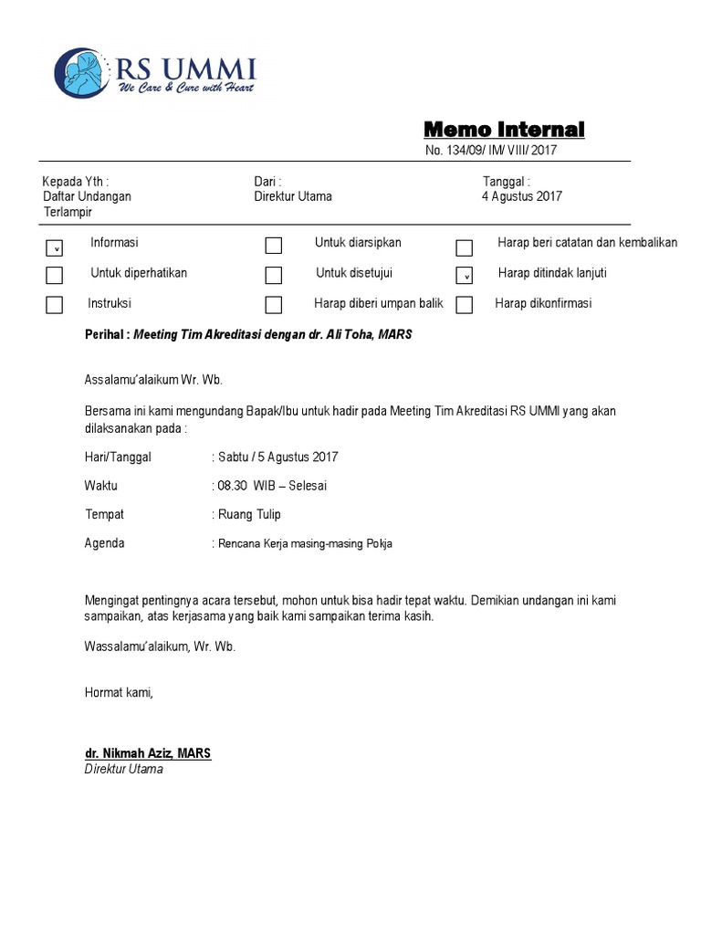 Memo Internal 134 Meeting Akreditasi Master | PDF | Kesehatan Holistik