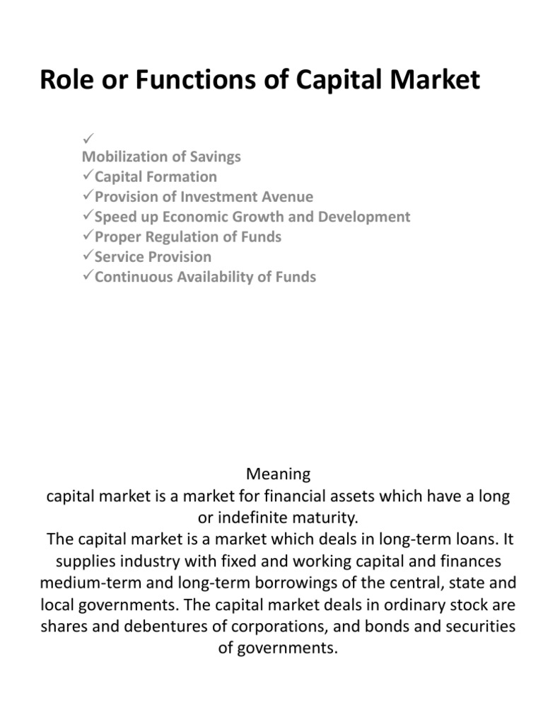 Role or Functions of Capital Market | PDF