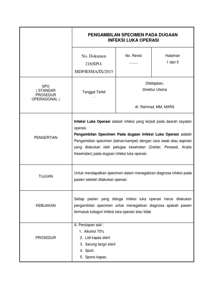Spo Pengambilan Specimen Ilo | PDF