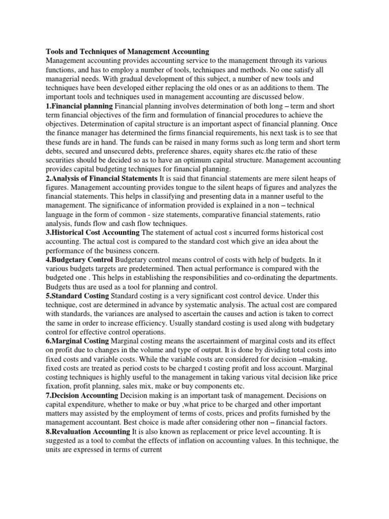 Tools and Techniques of Management Accounting | PDF | Cost Accounting ...