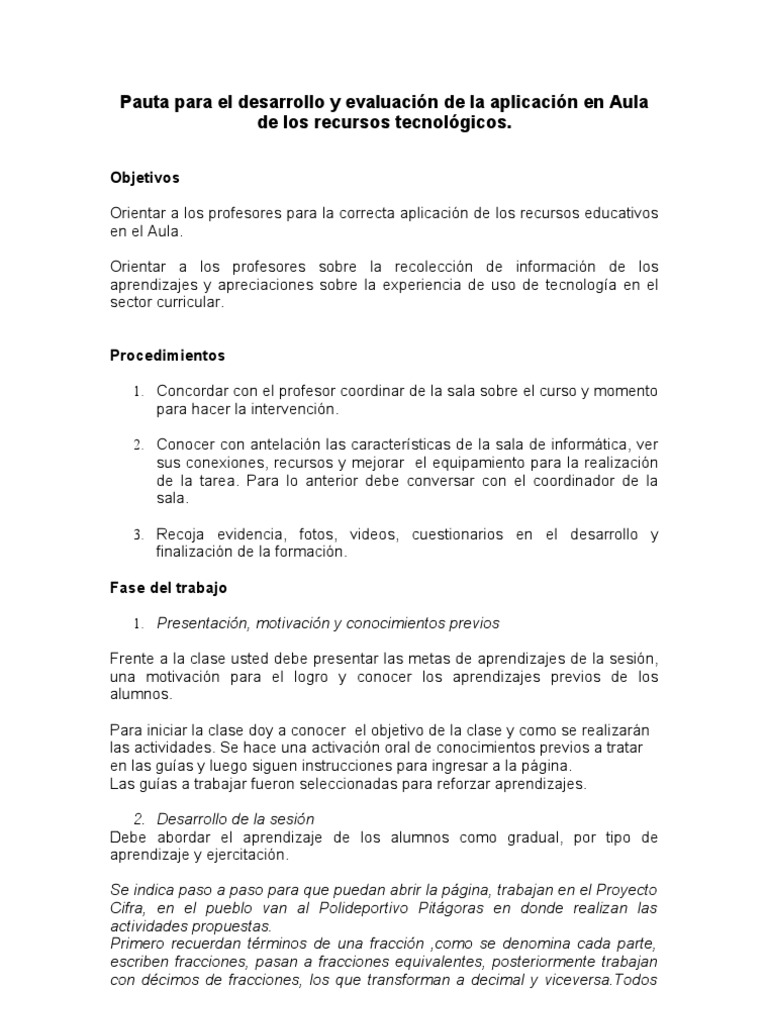 Pauta para Trabajo en El Aula Con Tics Postitulo2 | PDF | Evaluación ...