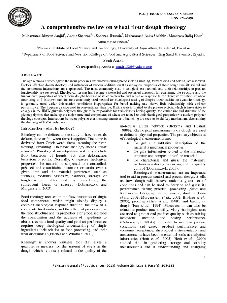 A Comprehensive Review On Wheat Flour Dough Rheology | PDF | Rheology ...