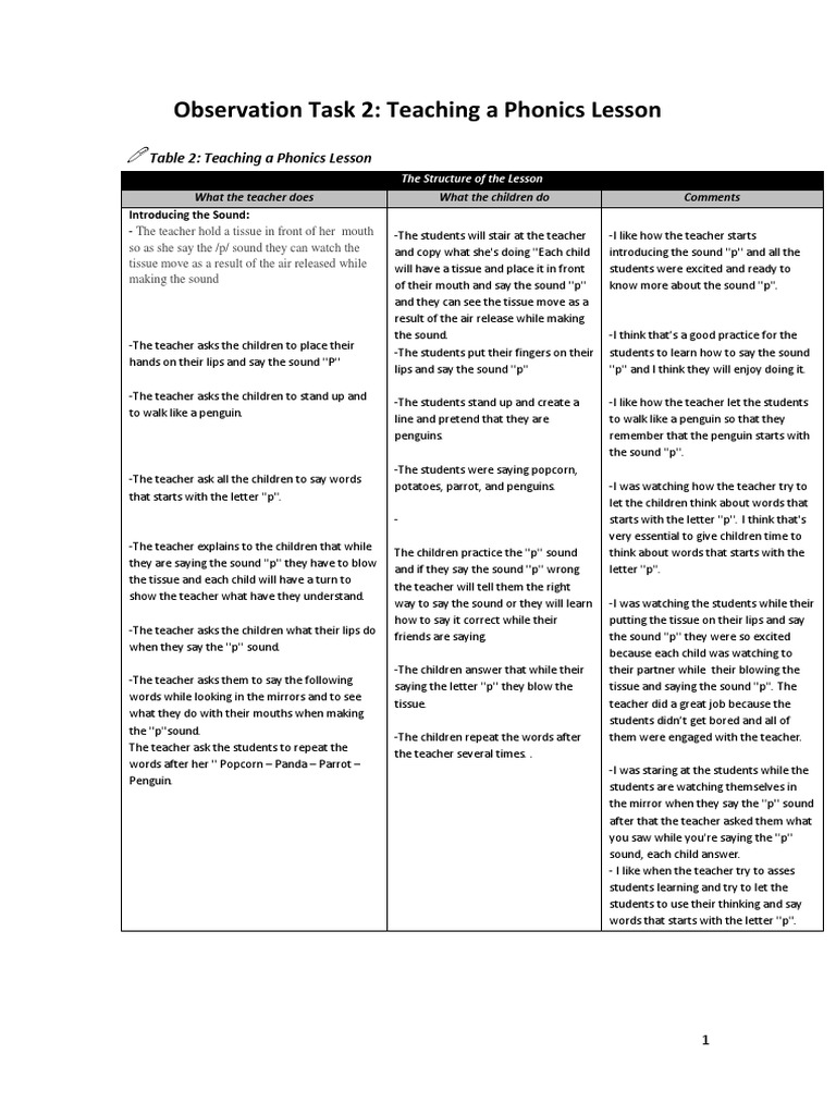 Observation Task 2 | PDF | Phonics | Lesson