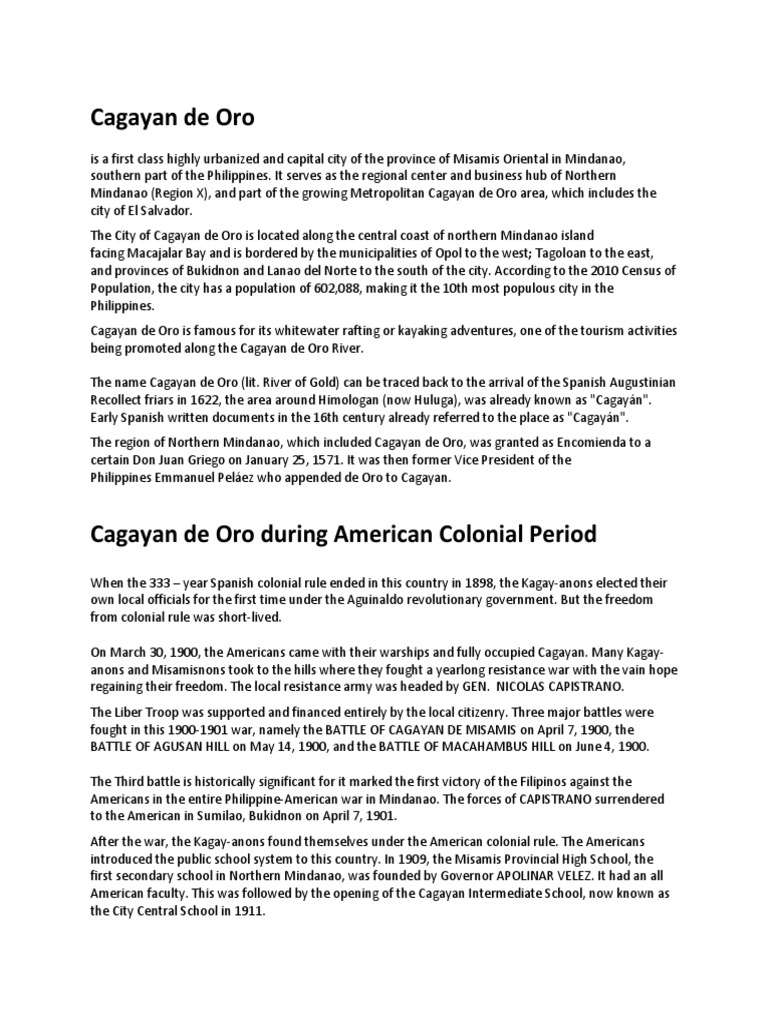 Cagayan de Oro During American Colonial Period | PDF | Philippines