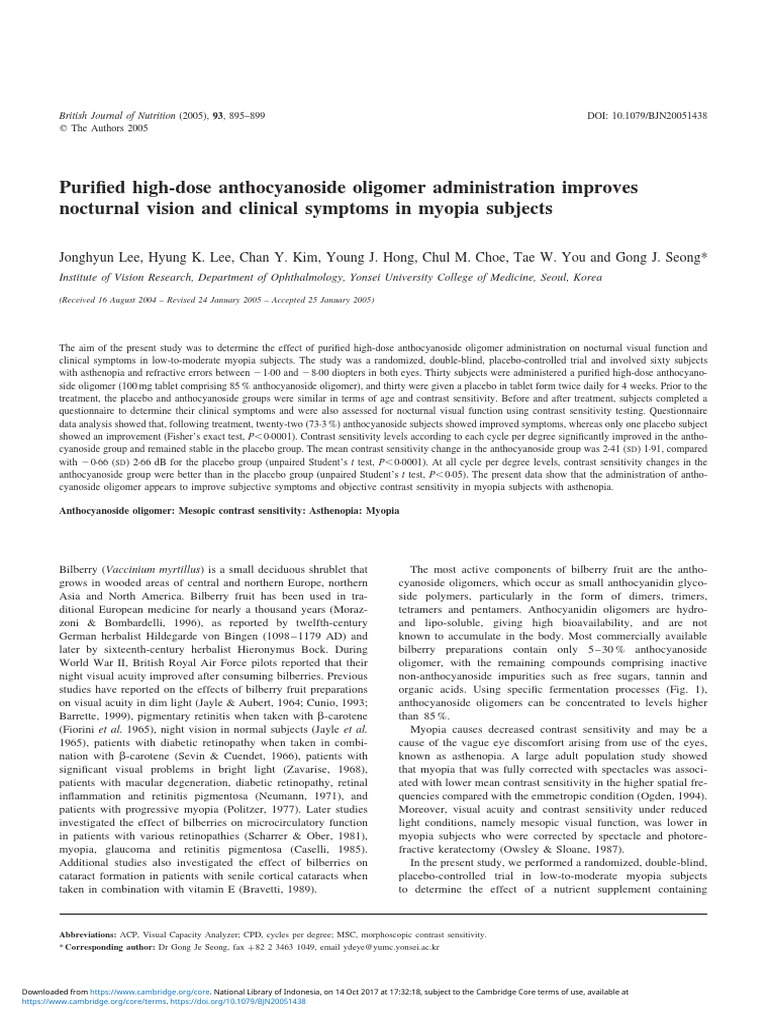 Purified Highdose Anthocyanoside Oligomer Administration Improves ...