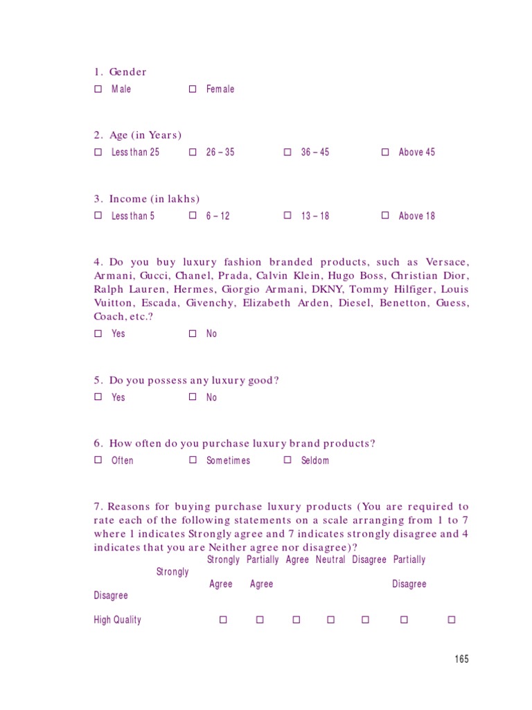 Questionnaire Sampl 2 | PDF | Fashion | Luxury Goods