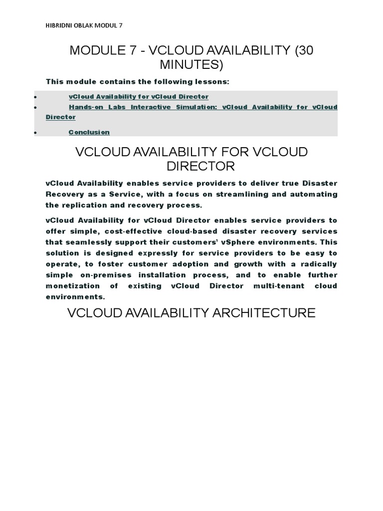 vCloud Availability Module 7 Guide | PDF | Replication (Computing) | Cloud Computing