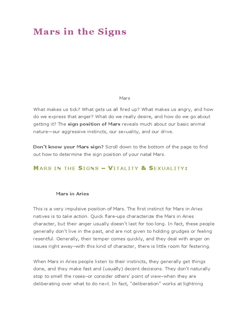 Mars in The Signs: M S - V & S | PDF | Anger | Emotions