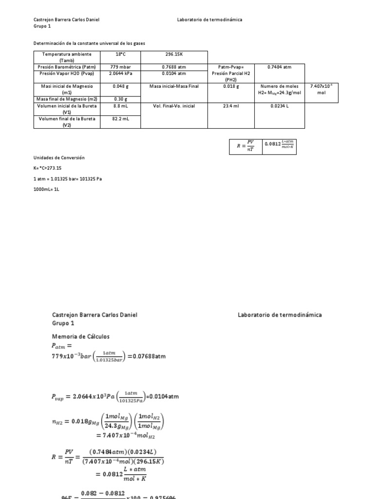 Determinación de la constante R en gases | PDF | Gases | Mole (Unidad)