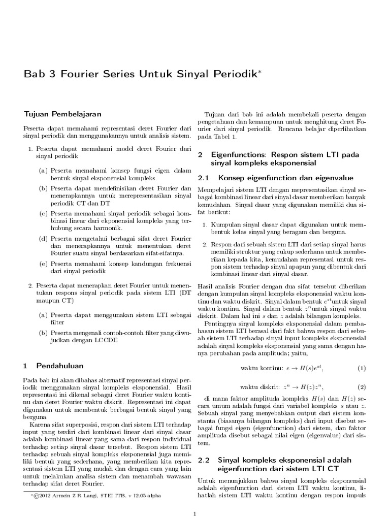 Bab 3 Fourier Series Untuk Sinyal Periodik | PDF