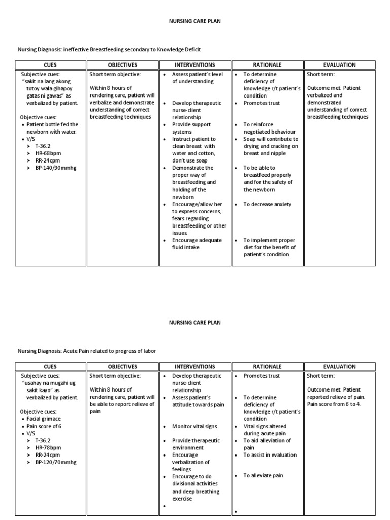 Knowledge Deficit | PDF | Breastfeeding | Pain