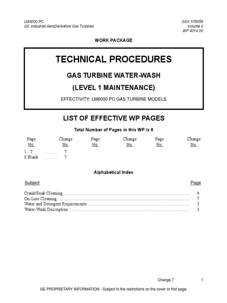 Technical Procedures: Gas Turbine Water-Wash (Level 1 Maintenance ...