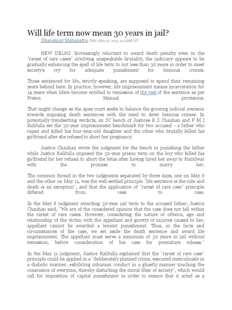 Will Life Term Now Mean 30 Years in Jail | PDF | Life Imprisonment ...