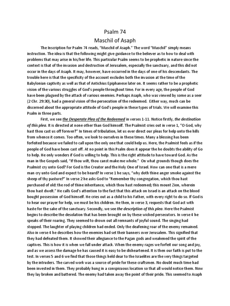 Psalm 74 Maschil of Asaph | PDF | Psalms | Salvation