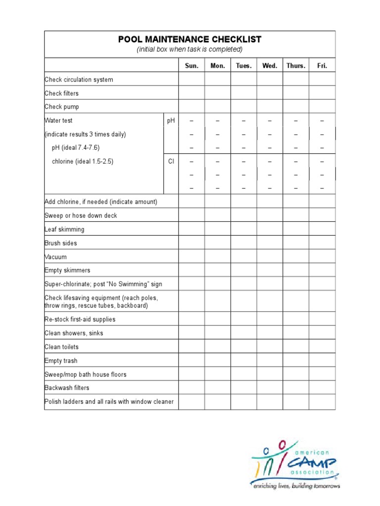 07 PA Pool Maintenance Checklist | PDF