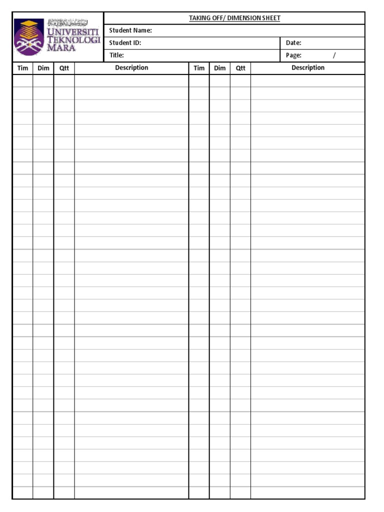 Taking-Off Sheet, BQ Sheet and Concrete Mix Design Form | PDF ...