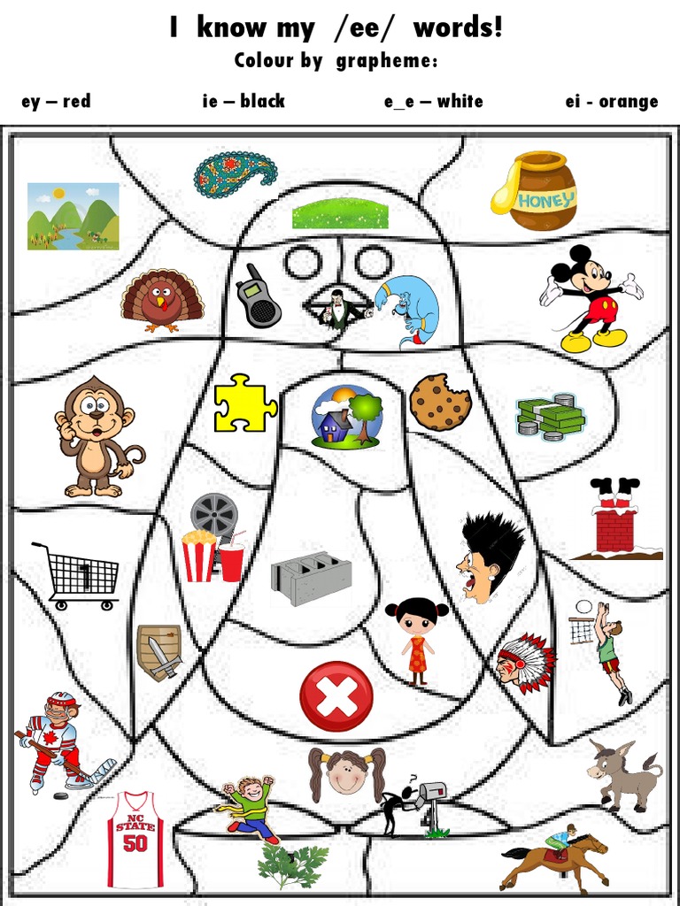 Colour by Grapheme:: Ey - Red Ie - Black e - e - White Ei - Orange | PDF
