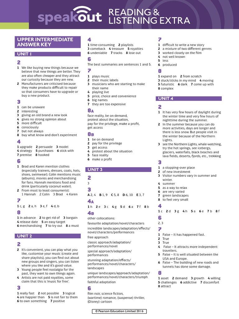 Reading & Listening Extra: Upper Intermediate Answer Key | PDF