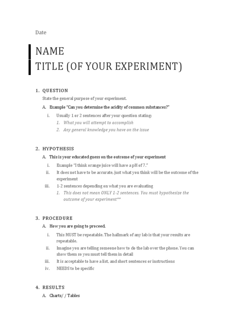 Name Title (Of Your Experiment) : A. Example "Can You Determine The ...