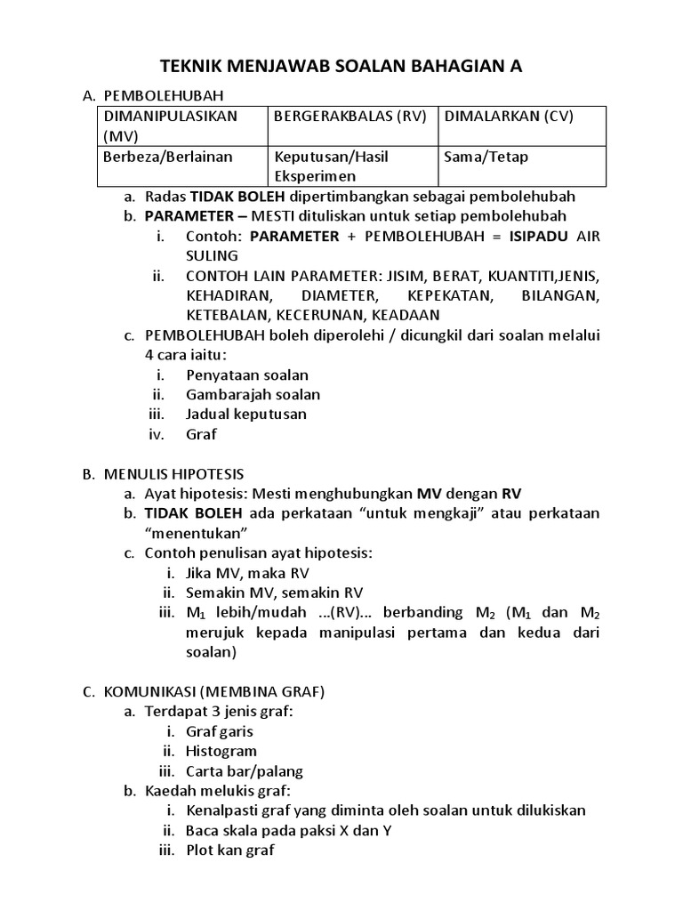 Teknik Menjawab Soalan Bahagian A SAINS SPM | PDF