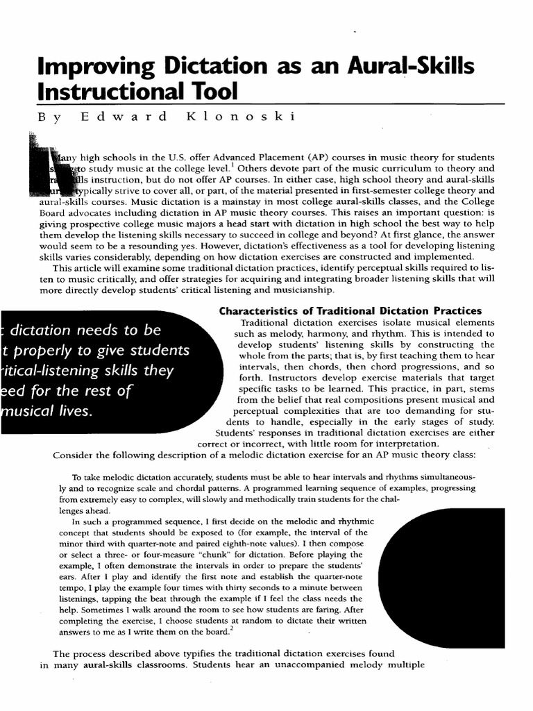 Enhancing Aural Skills Through Dictation | PDF | Harmony | Rhythm