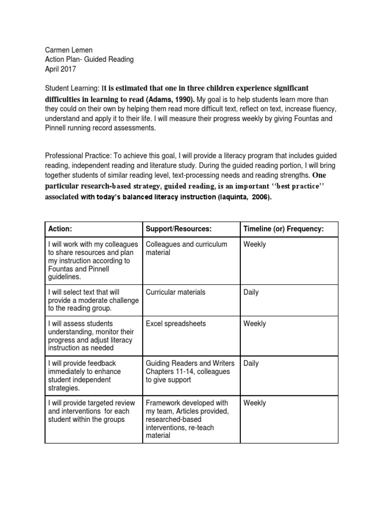 action plan guided reading | Literacy | Reading (Process)