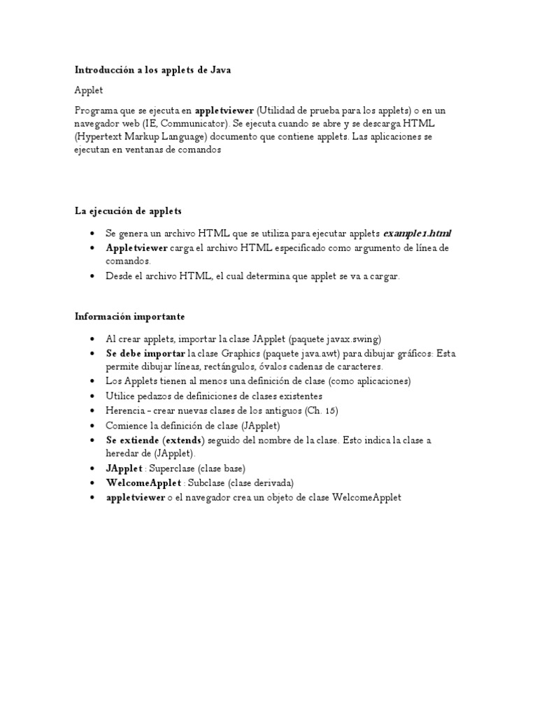 Applet Resumen | PDF | Java (lenguaje de programación) | HTML
