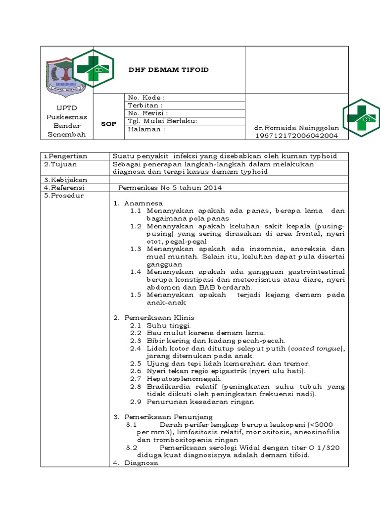 8 SOP Demam Typhoid | PDF