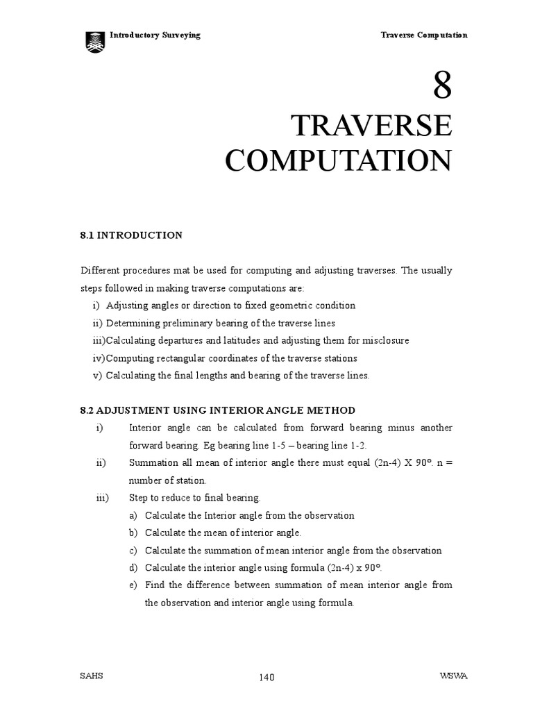 Traverse Computation Methods in Surveying | PDF | Trigonometric ...