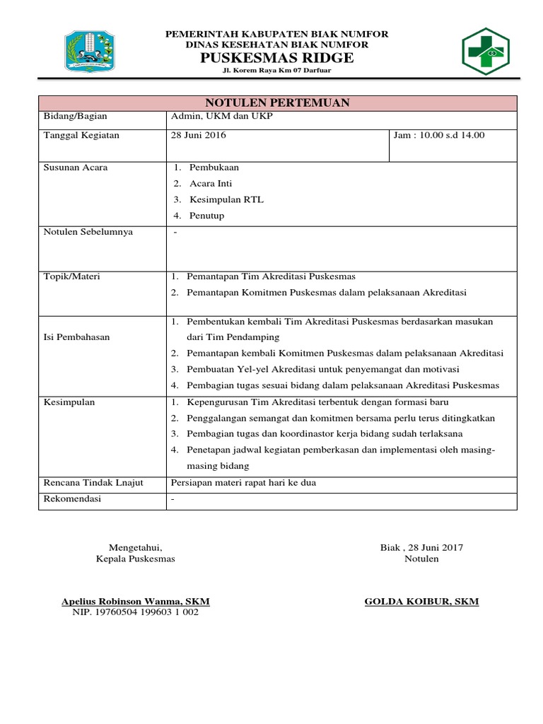 Contoh Notulen Pertemuan | PDF