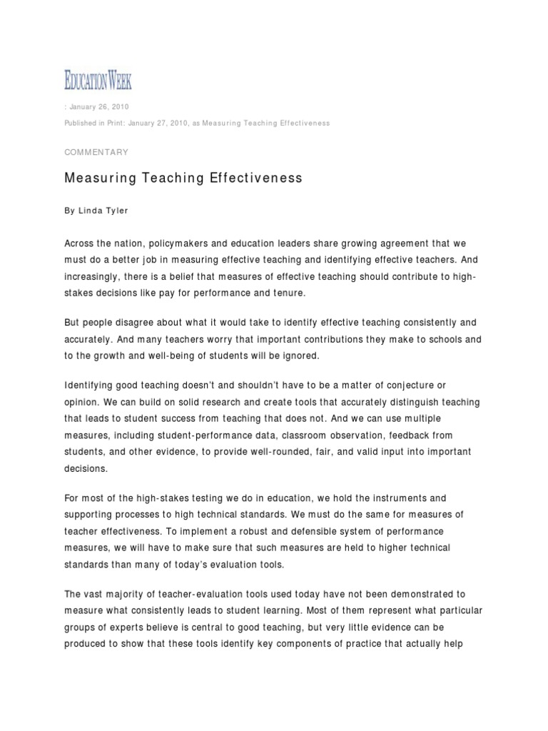 Measuring Teacher Effectiveness Pdf Educational Assessment Cognition