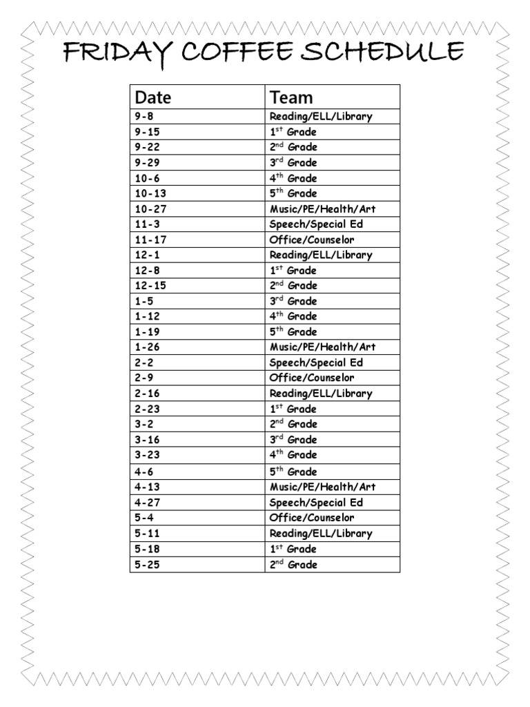 Friday Coffee Schedule by Team | PDF