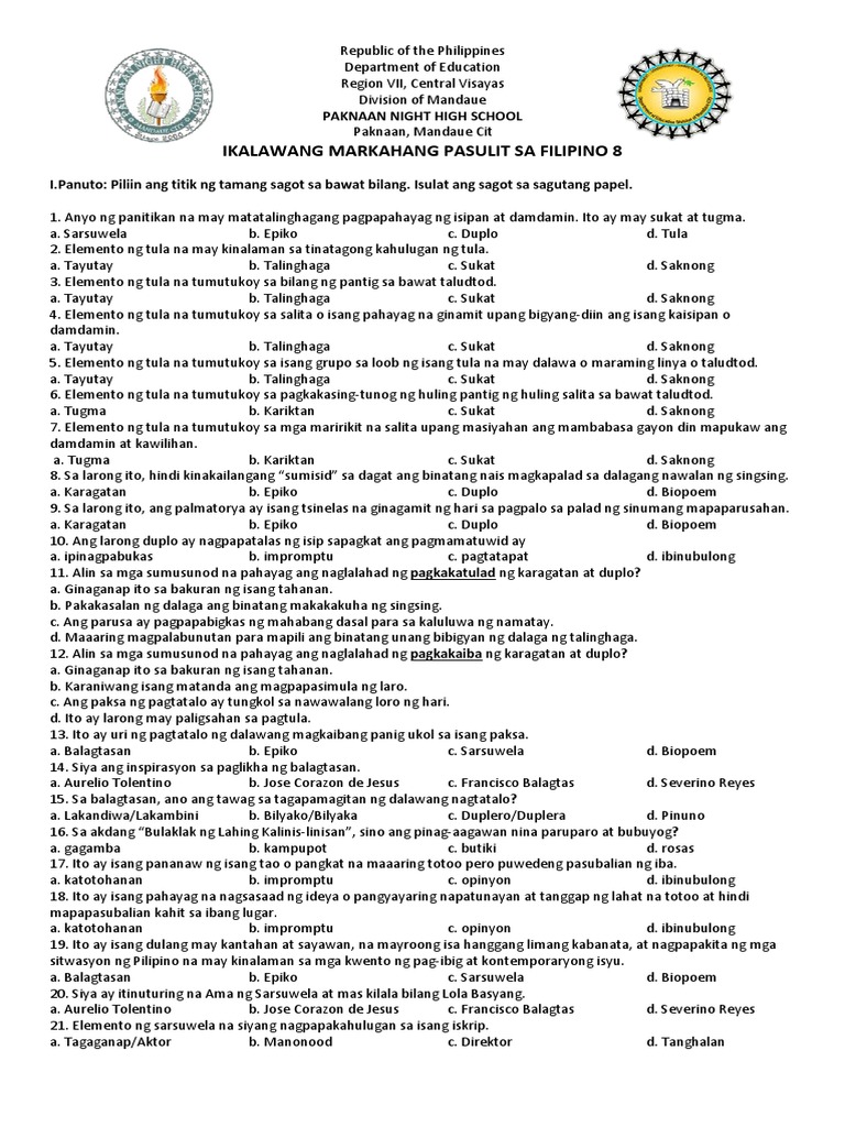 Filipino 8 2ND 2017-2018 | PDF