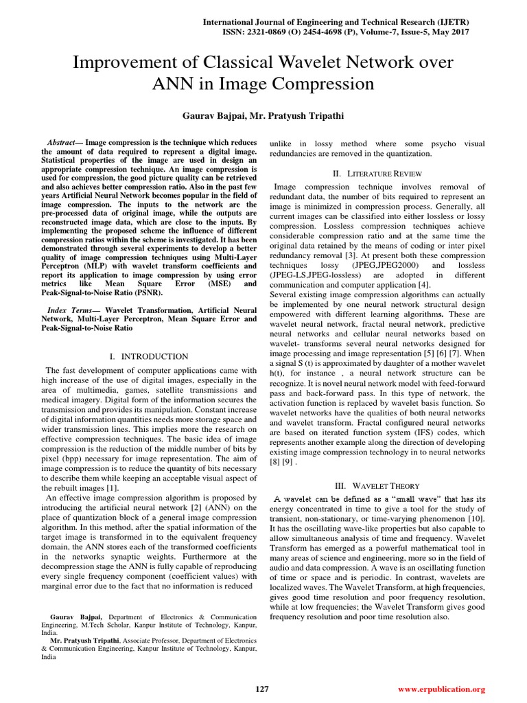 Improvement of Classical Wavelet Network Over ANN in Image Compression | PDF | Data Compression ...