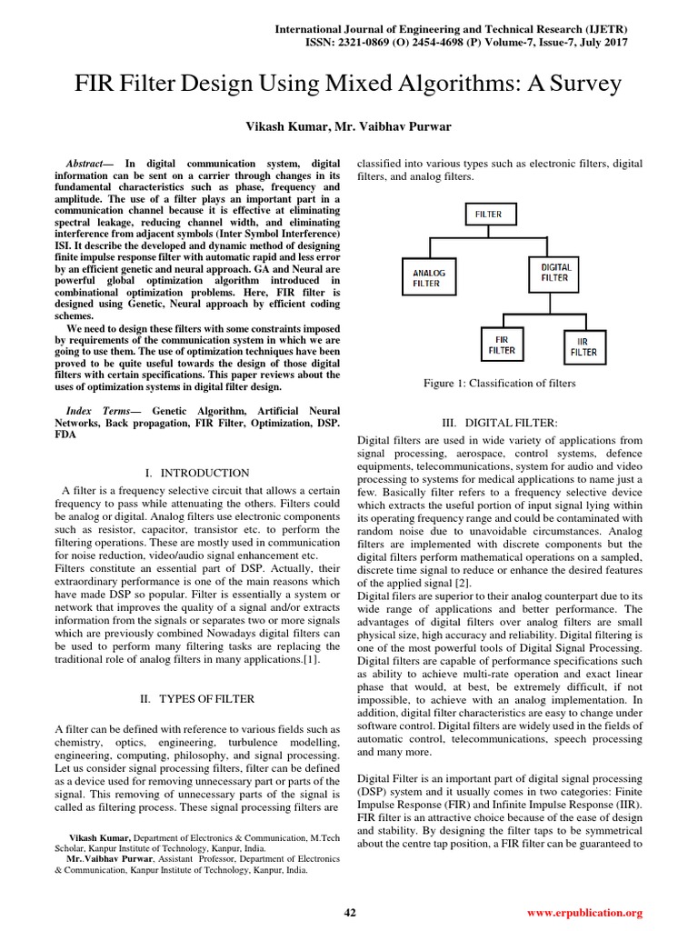 FIR Filter Design Using Mixed Algorithms: A Survey: Vikash Kumar, Mr. Vaibhav Purwar | PDF ...