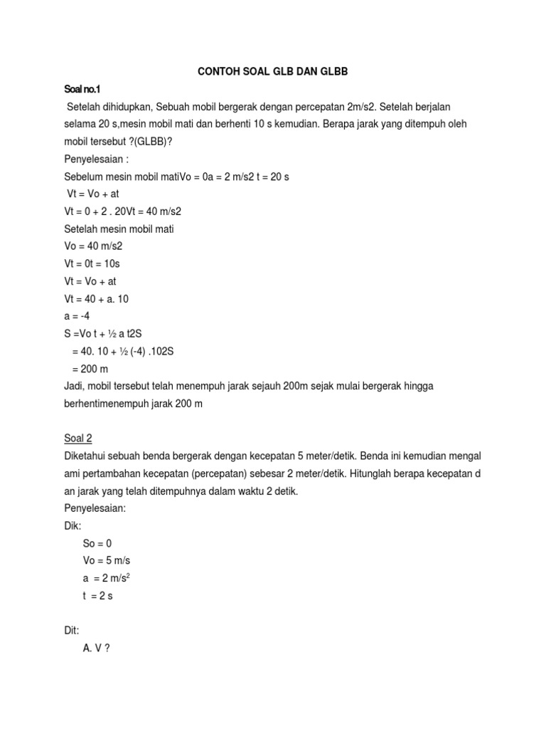 Contoh Soal Dan Jawaban GLB Dan GLBB | PDF | Teknologi & Rekayasa
