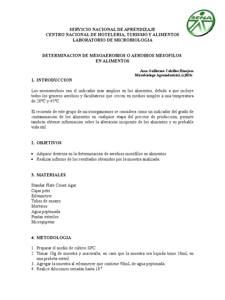 Determinación de mesoaerobios o aerobios mesófilos en alimentos: una ...