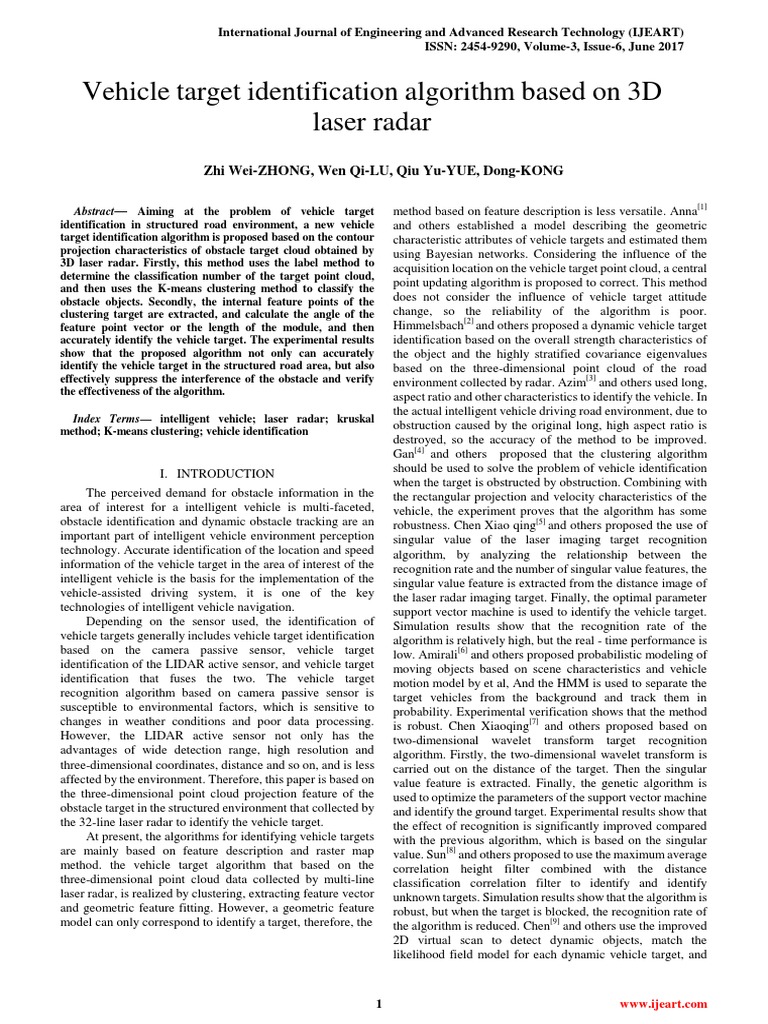 Vehicle Target Identification Algorithm Based On 3d Laser Radar Pdf