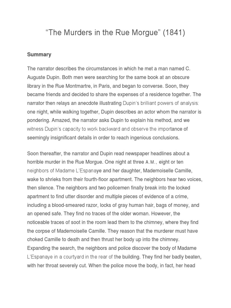 The Murders in The Rue Morgue Summary2 | PDF | The Murders In The Rue ...