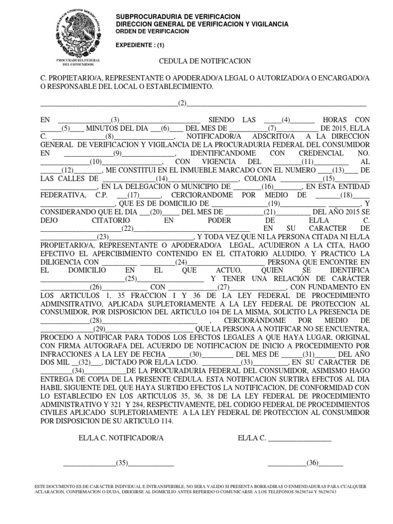 Formato Cedula de Notificacion | Gobierno | Política