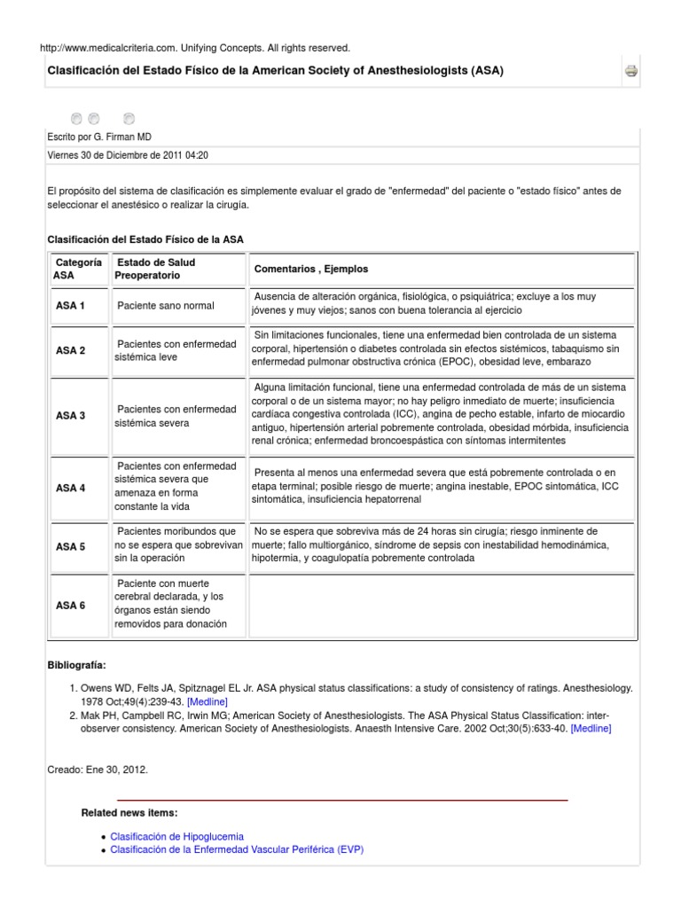 Clasificación Del Estado Físico de La American Society of ...