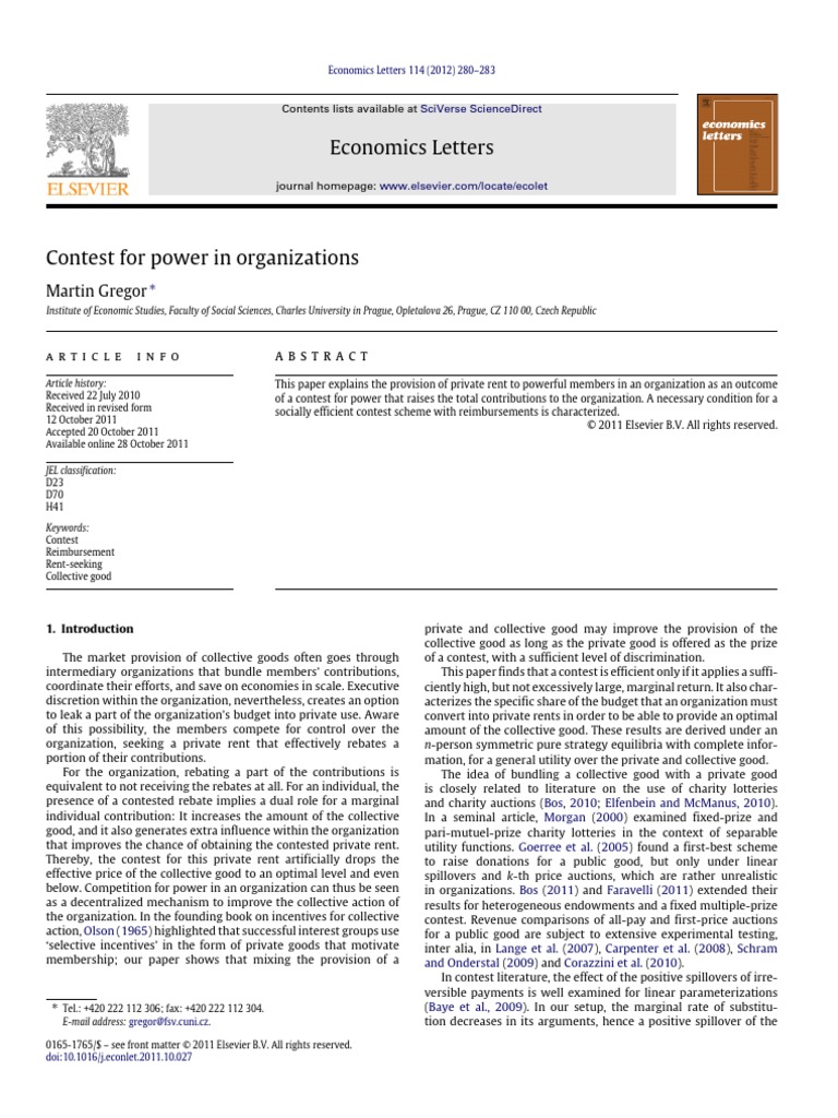 Economics Letters: Martin Gregor | PDF | Public Good | Mathematical ...