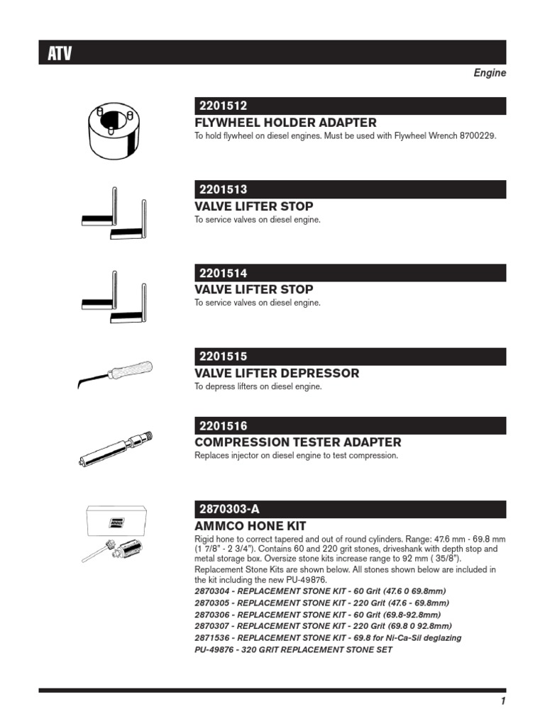 Polaris Engine Service Tools Overview | PDF | Piston | Carburetor